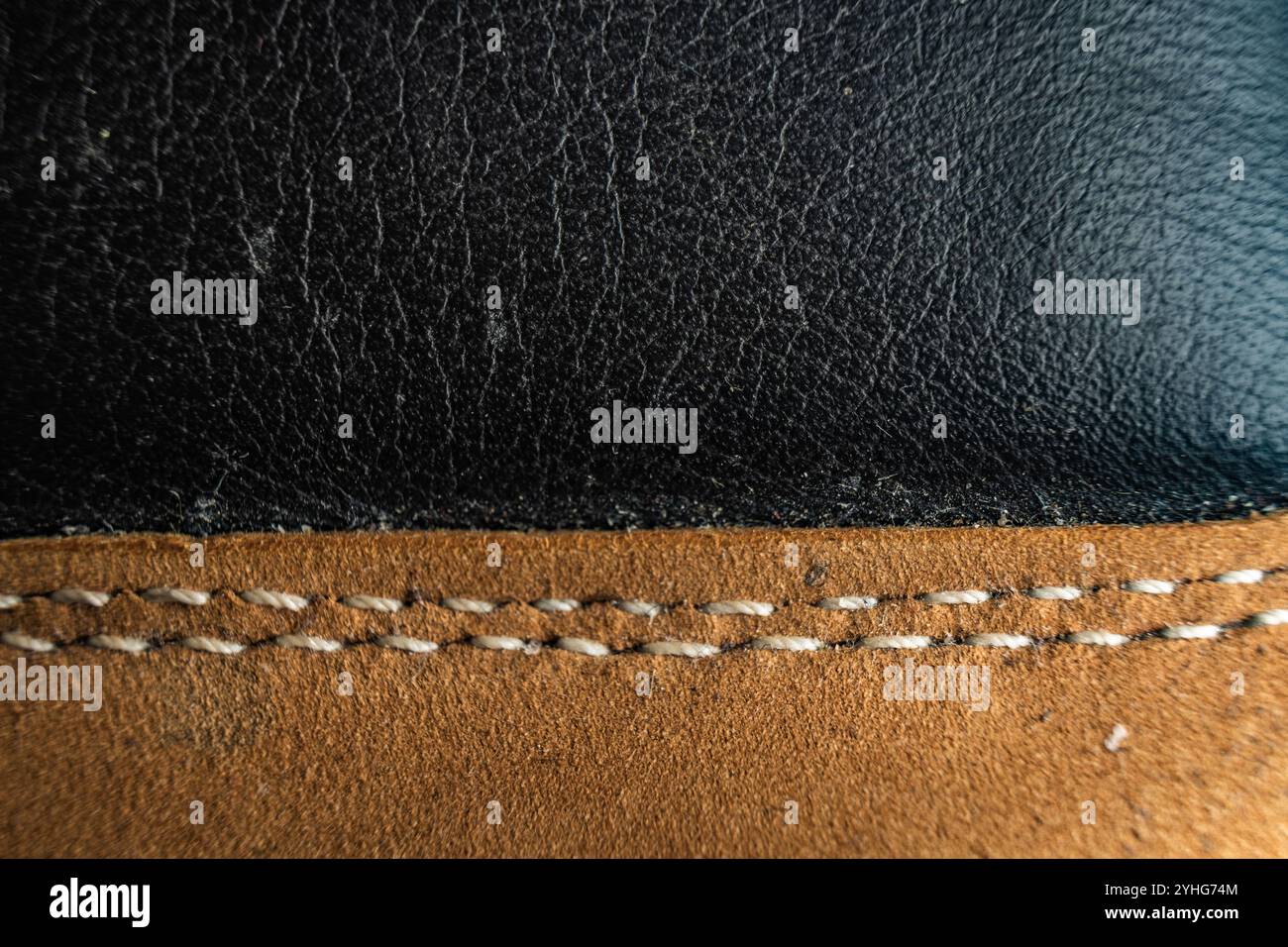 Close-up view of detailed shoe material showcasing stitching and ...