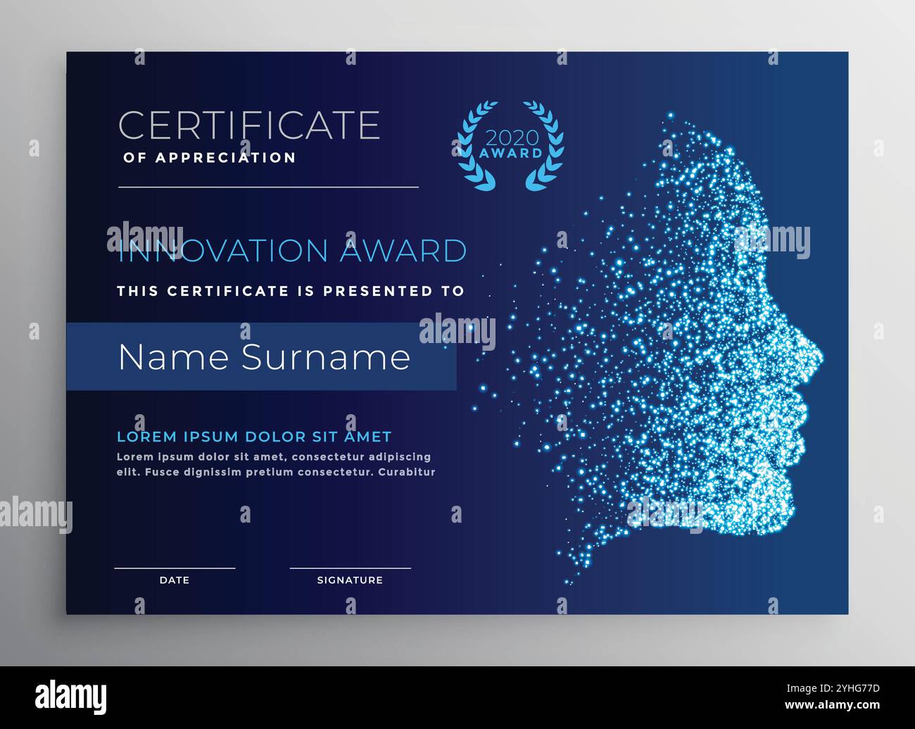 innovation award certificate design with particle face Stock Vector ...