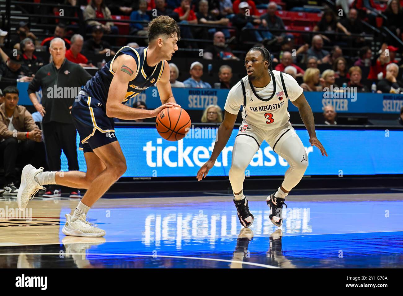San Diego, California, USA. 06th Nov, 2024. San Diego State Aztecs guard Wayne McKinney III (3 ...
