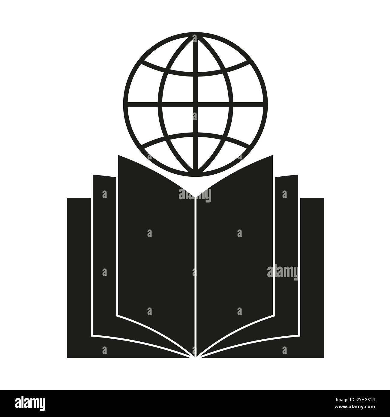 Open book icon. Globe symbol knowledge. Vector education illustration ...