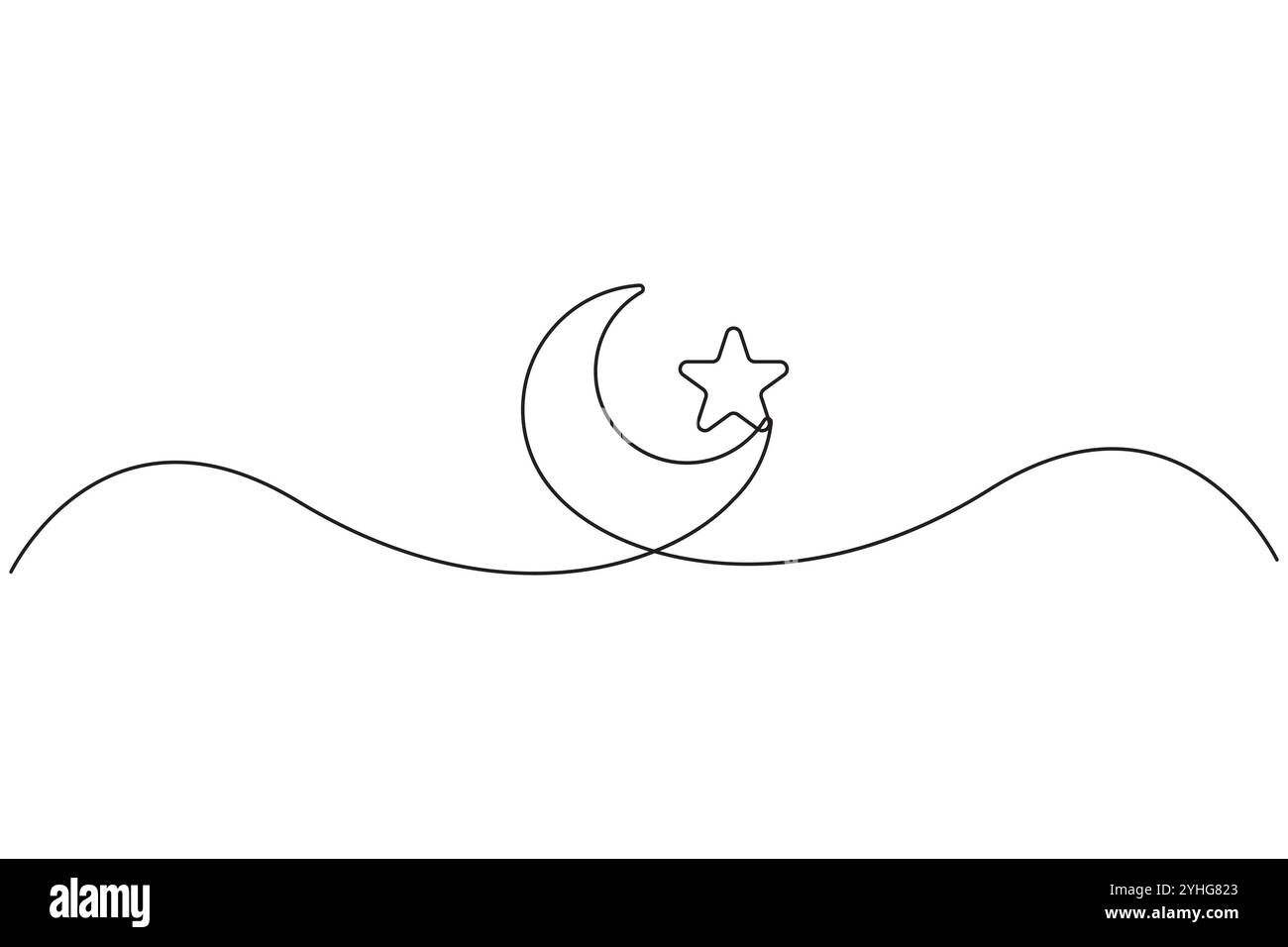 Moon and star line art. Minimalist celestial design. Simple curved ...