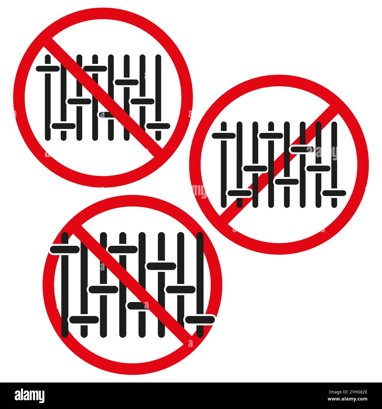 No grid icon. Red prohibition symbol. Bar structure sign. Vector ...