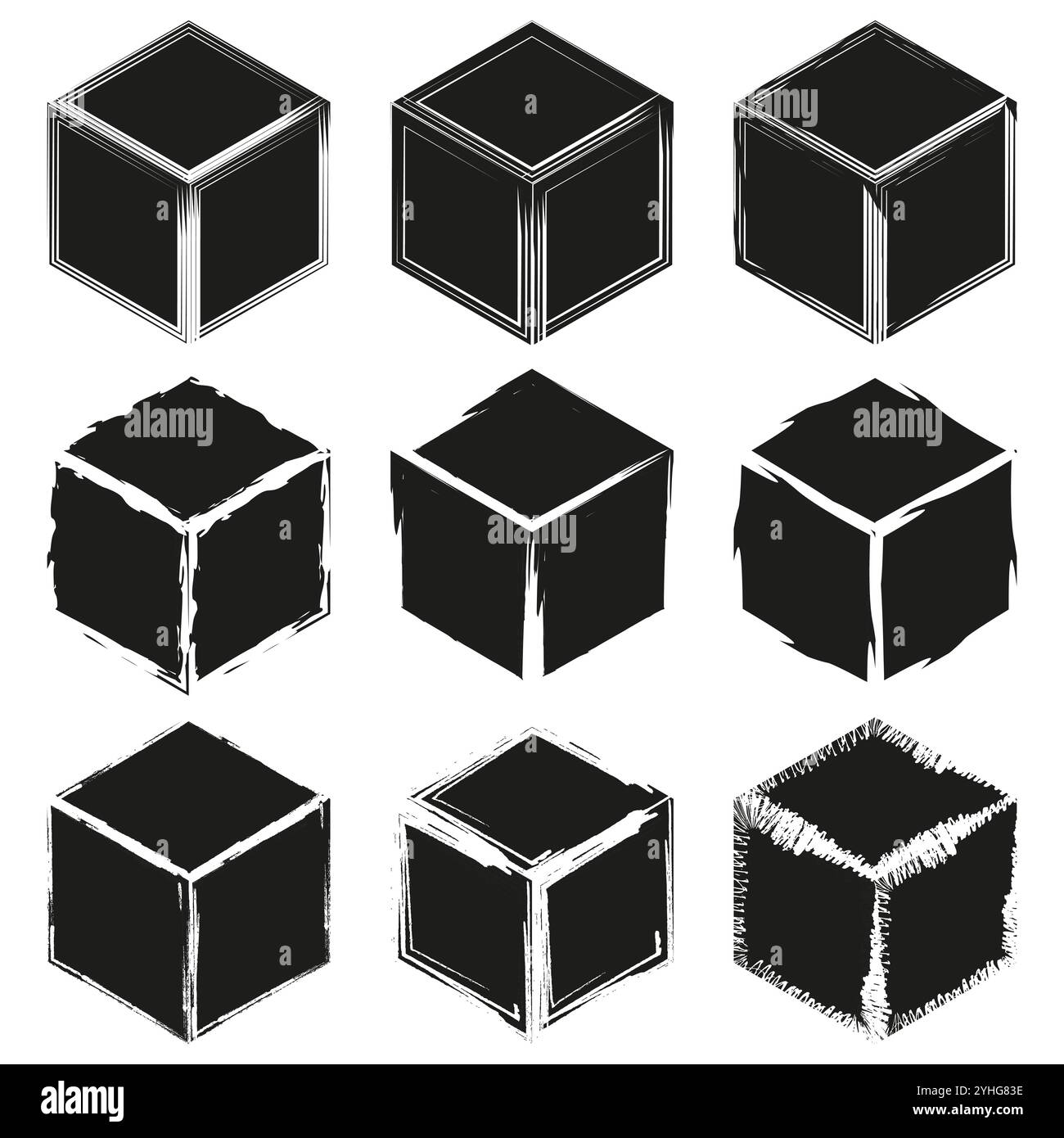 Grunge cube icon. Rough textured symbol. Distressed box vector ...