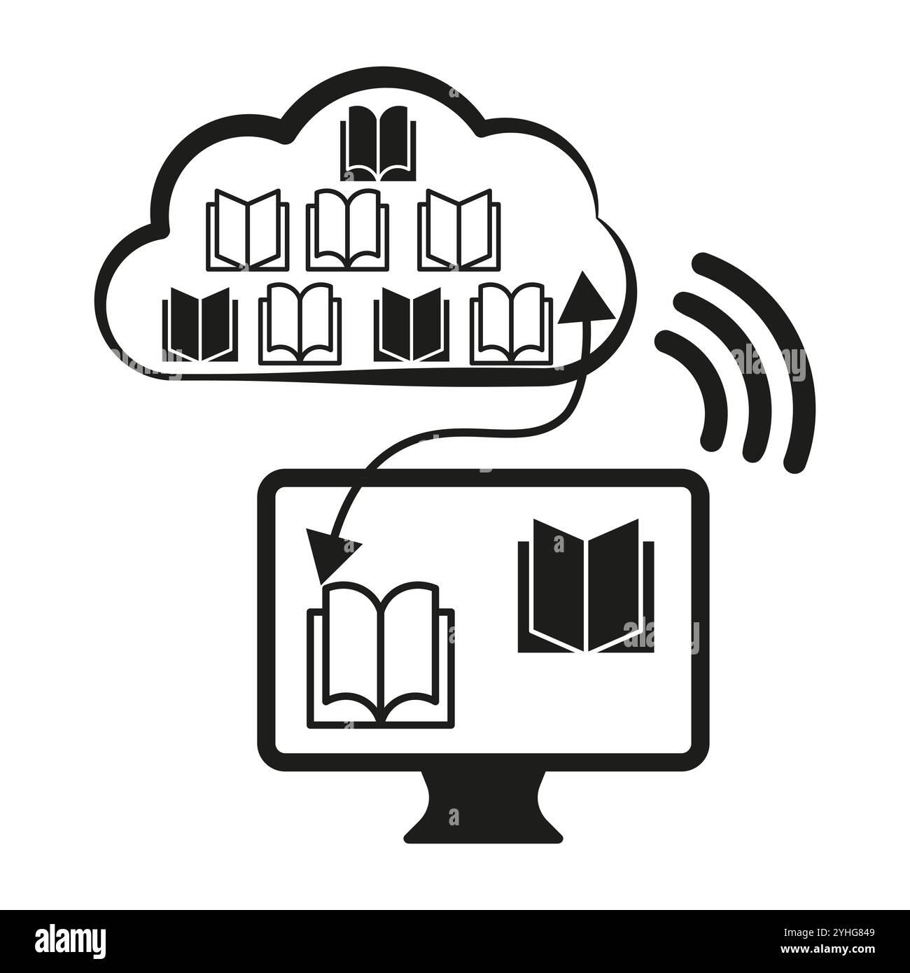 Cloud library icons. Book database symbols. Digital storage vector ...