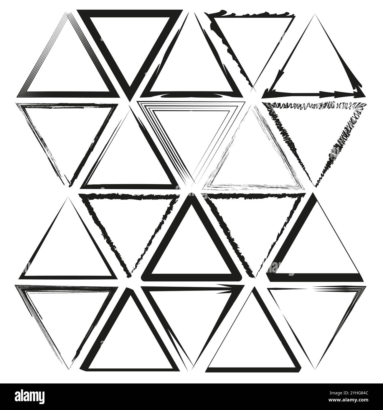 Triangles with unique outlines. Abstract geometric shapes. Black and ...