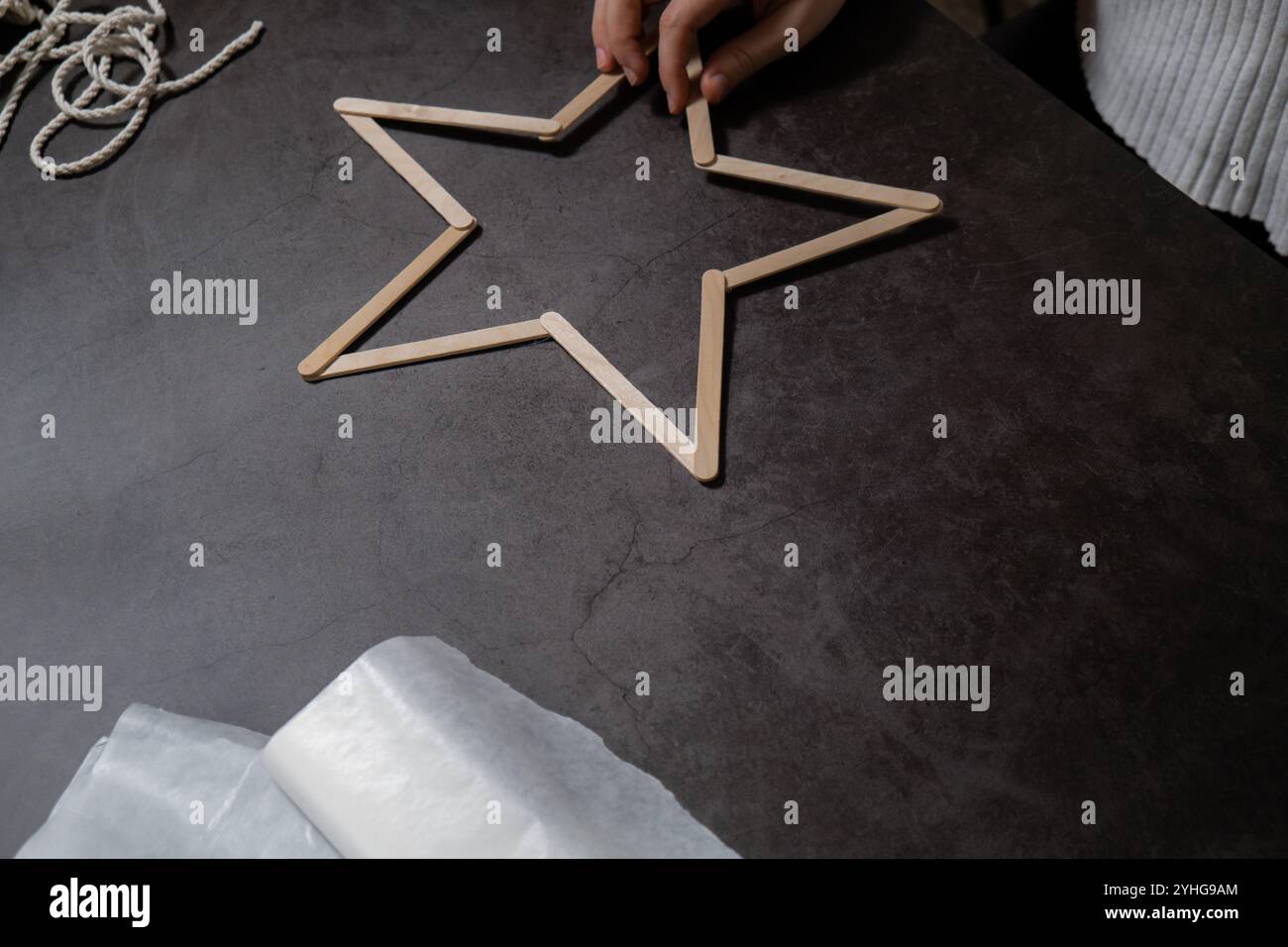 Ice cream sticks Christmas star Sustainable preparation Diy process ...