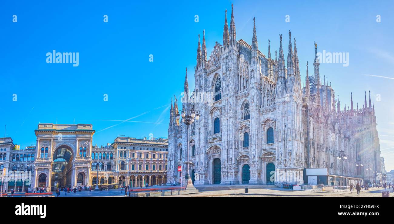 Milan Cathedral with Galleria Vittorio Emanuele II on Piazza del Duomo ...