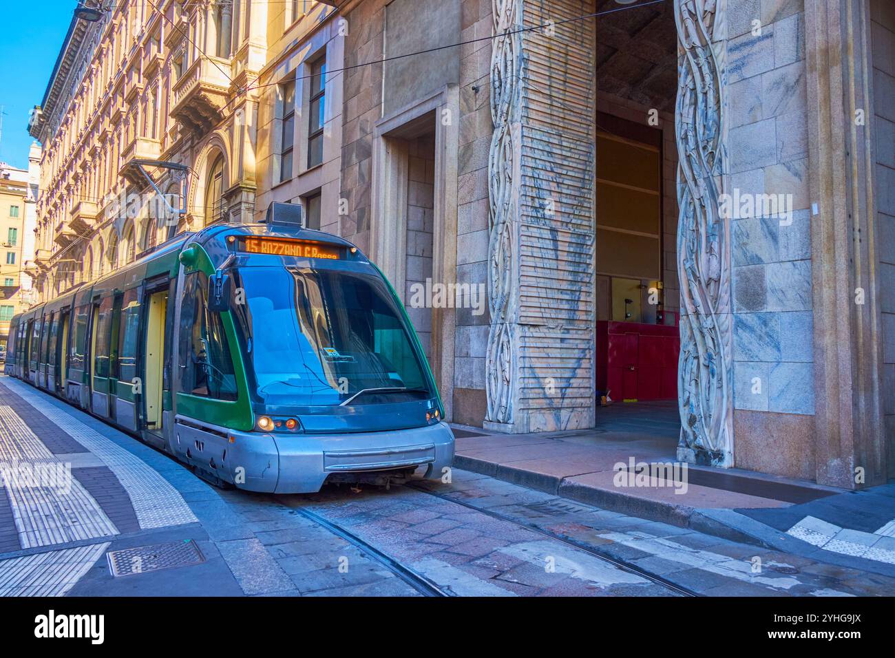 The modern tram Series 7000, designed by Zagato in Via Dogana in the ...