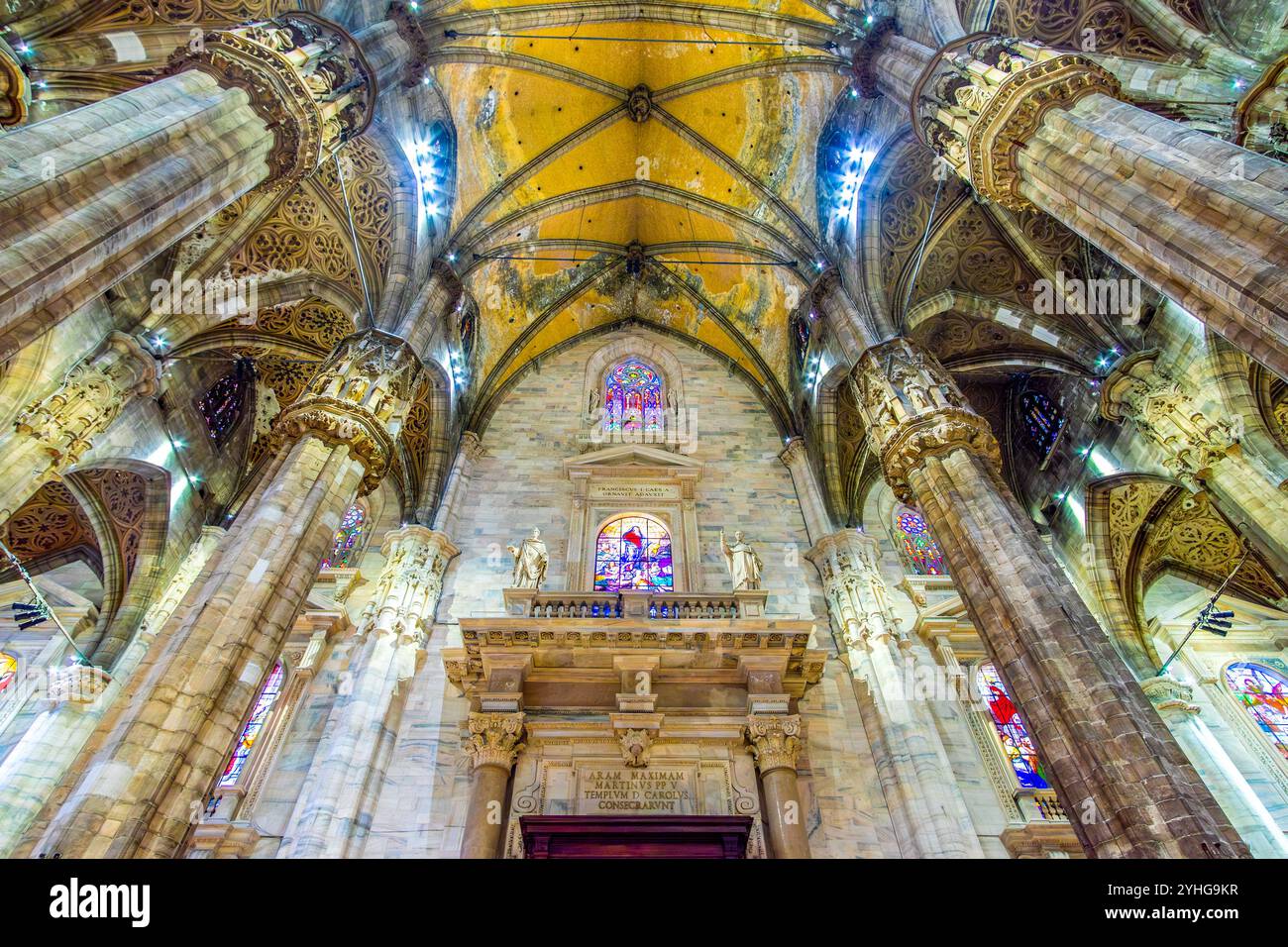 MILAN, ITALY - APRIL 8, 2022: The scenic rib-vaults and capitals of the ...