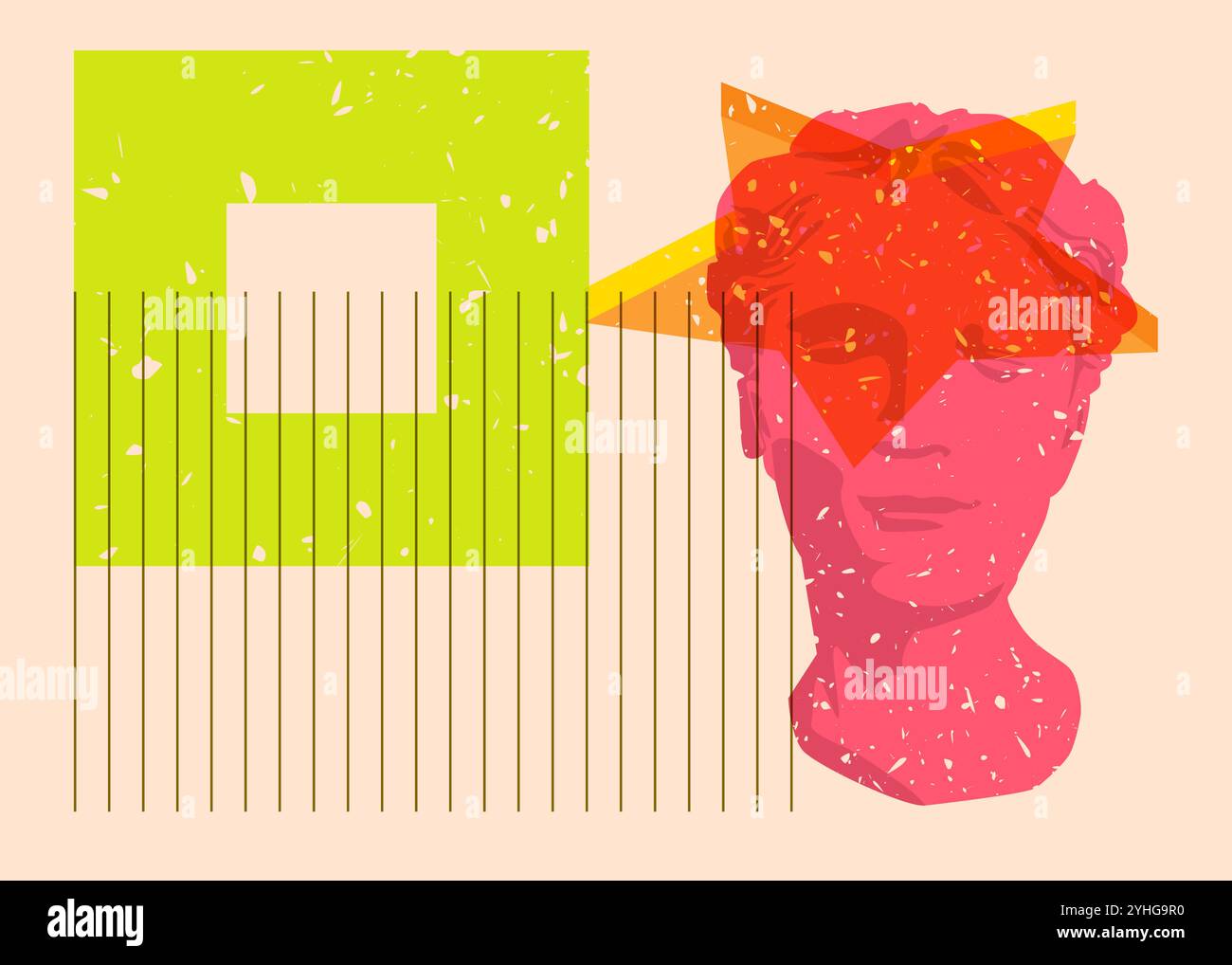 Risograph Head Sculpture with geometric shapes. Objects in trendy riso ...