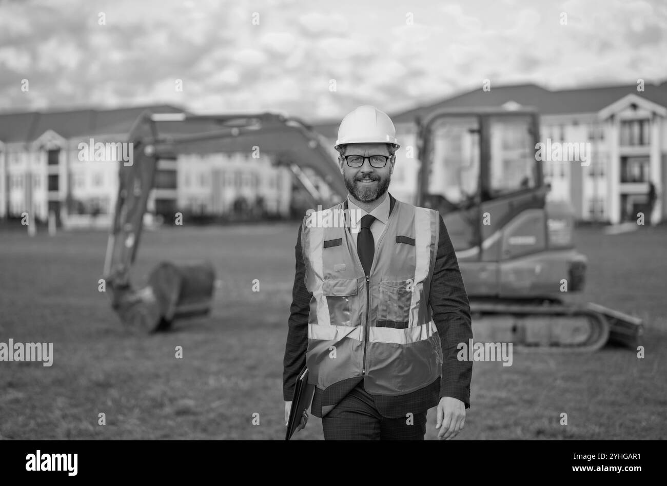 Supervisor in suit and helmet. Investor civil engineer, construction ...