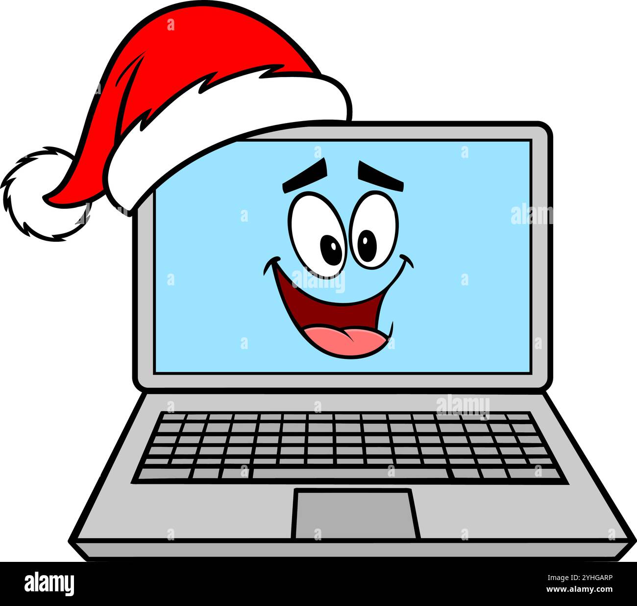 Christmas Computer, Hand Drawn Vector illustration, Isolated On ...