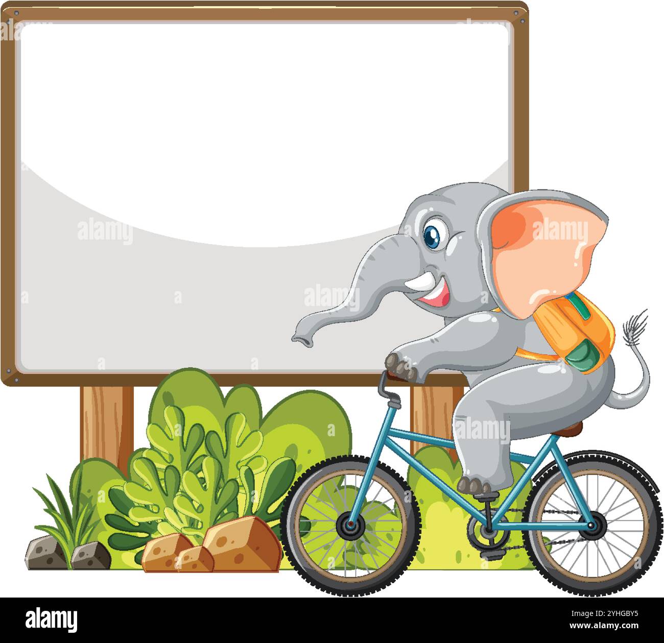 Elephant on bike with blank signboard background Stock Vector Image ...