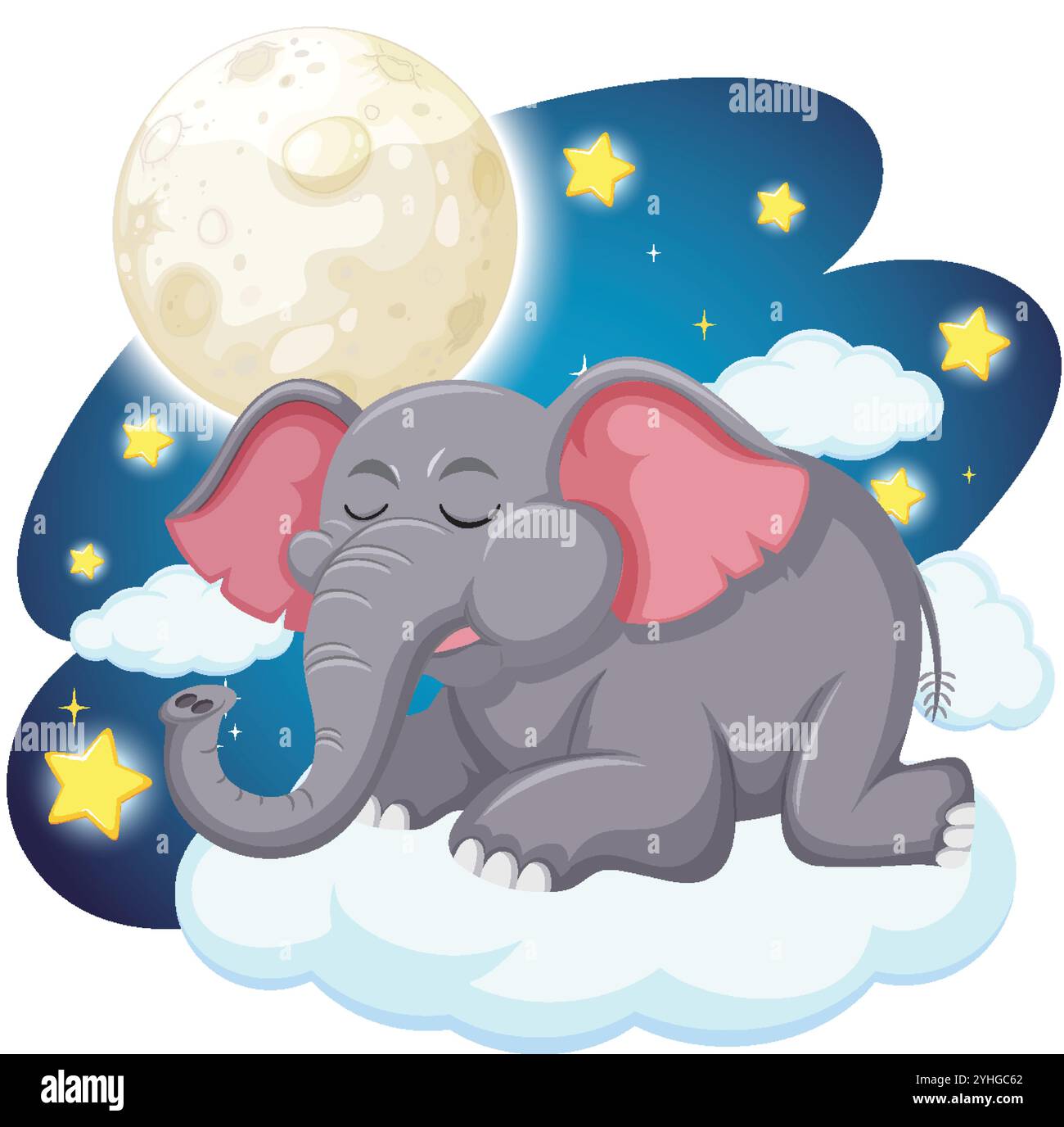 Elephant sleeping on clouds beneath a glowing moon Stock Vector Image ...