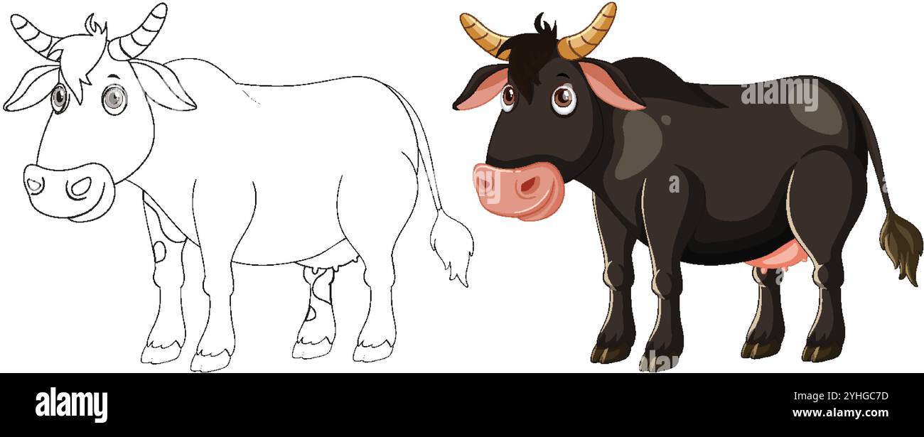 Colored and outlined cow vector illustration Stock Vector Image & Art ...