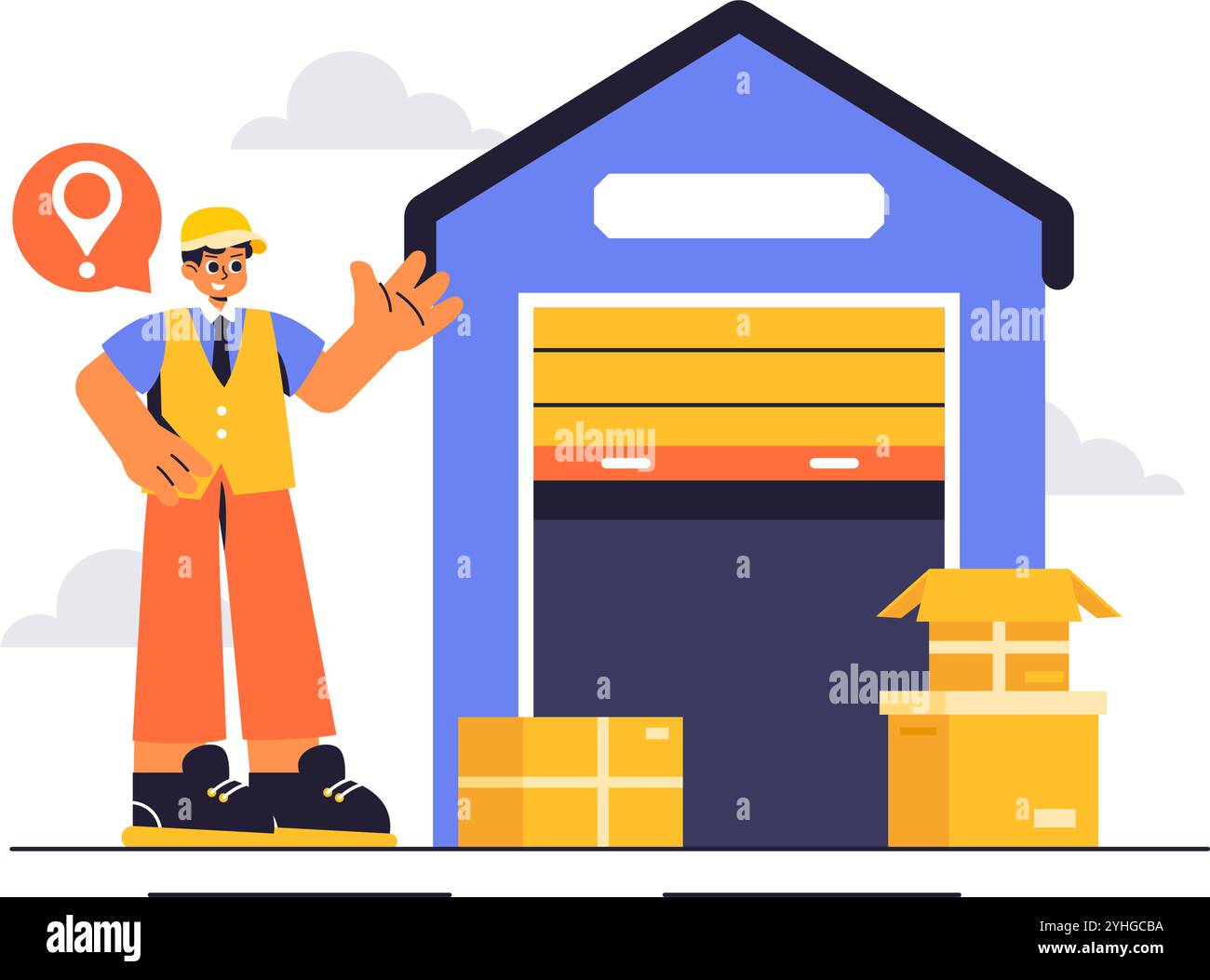 Vector Illustration of a Self Storage Unit with Cardboard Boxes Filled ...