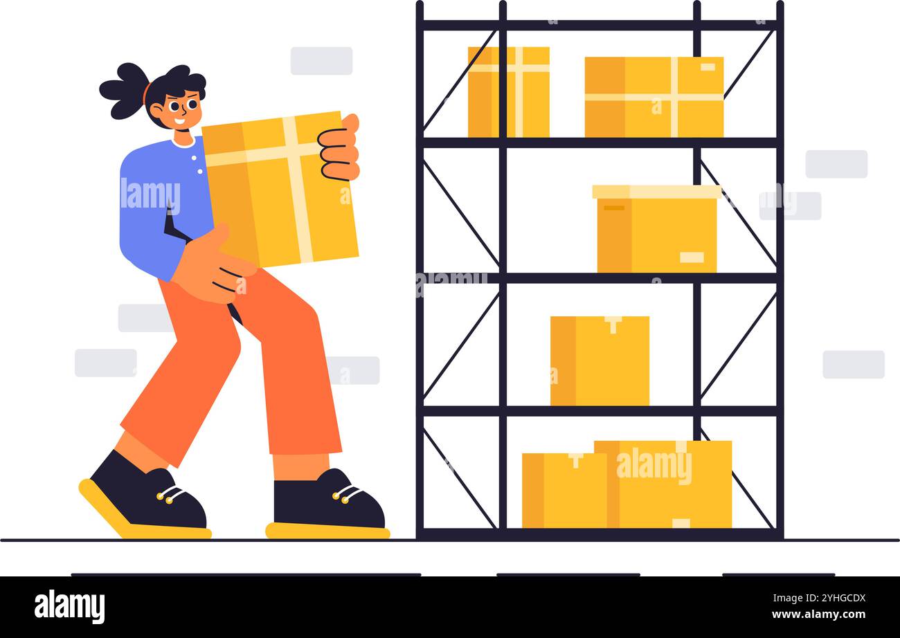 Vector Illustration of a Self Storage Unit with Cardboard Boxes Filled ...