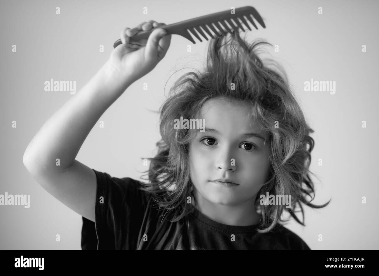 Conditioner and shampoo for kids hair. Kids hair care concept. Portrait ...