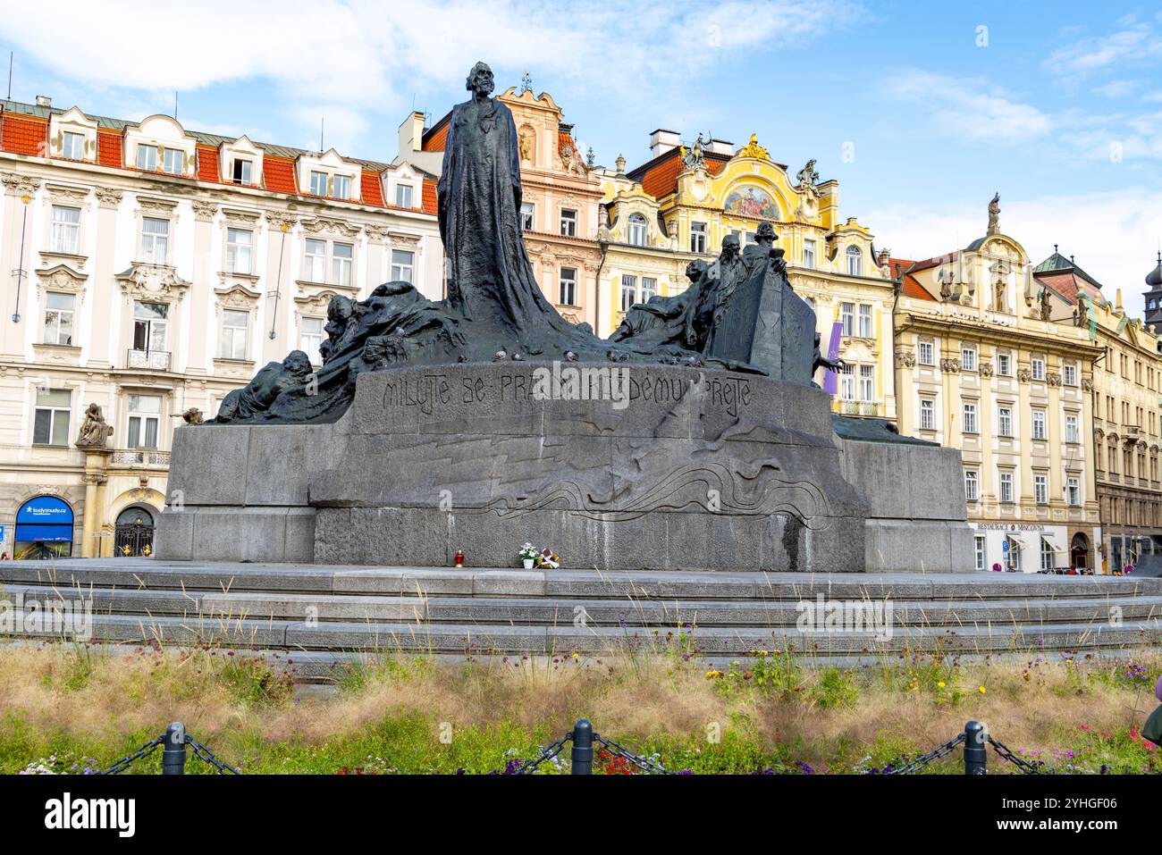 Prague old town square Jan Hus memorial statue depicts victorious ...