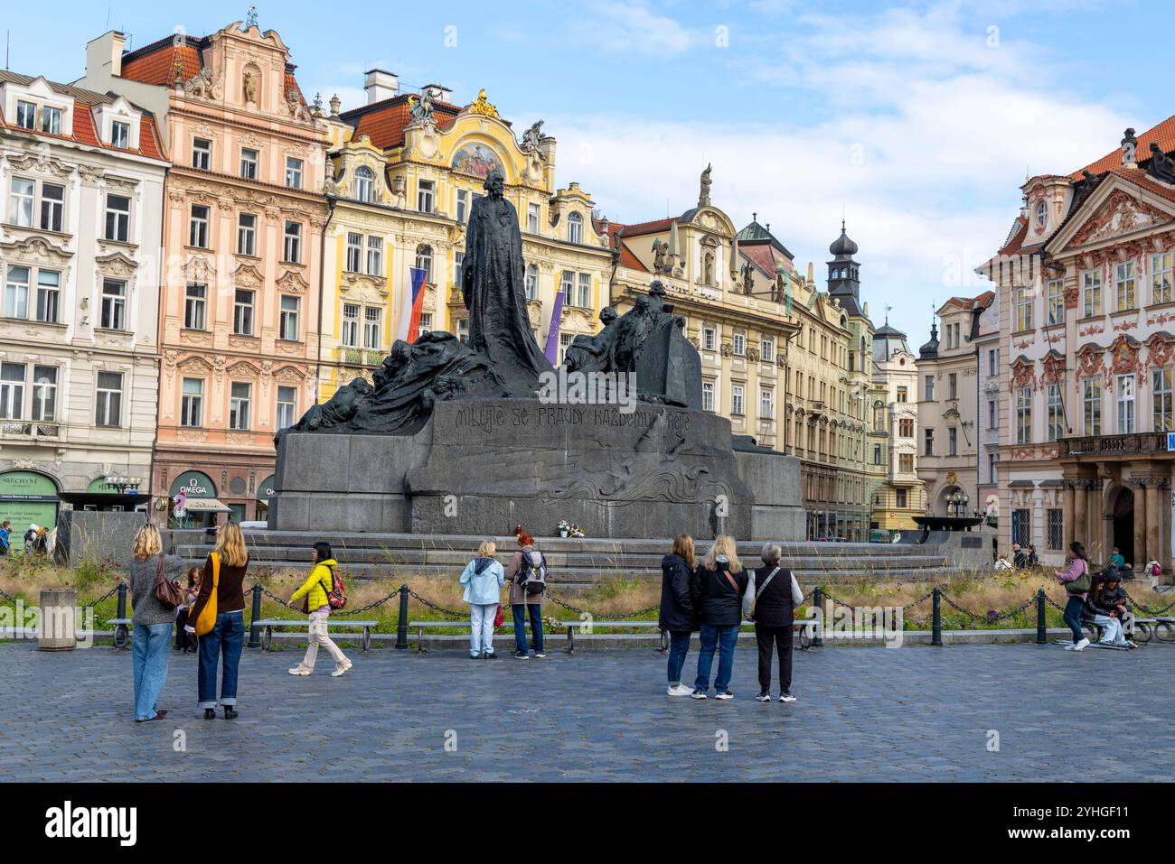Prague old town square Jan Hus memorial statue depicts victorious ...