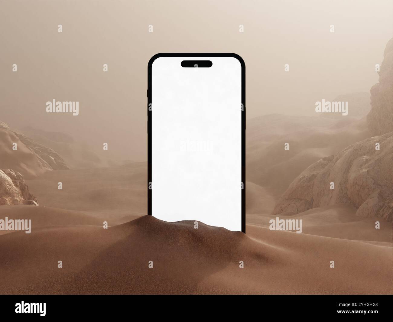 White Blank Phone Screen Mockup in Desert background Setting Stock ...