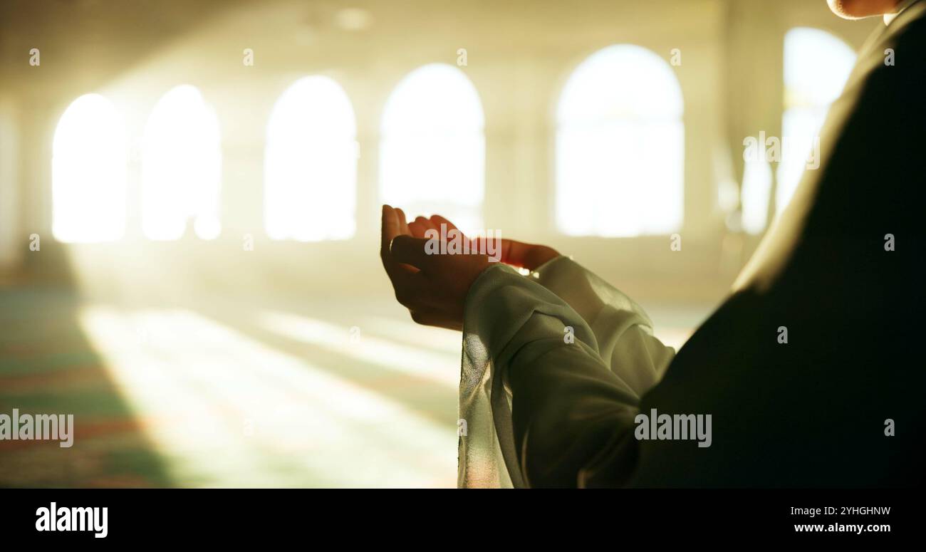 Muslim woman, mosque or hands praying to worship for Palestine ...