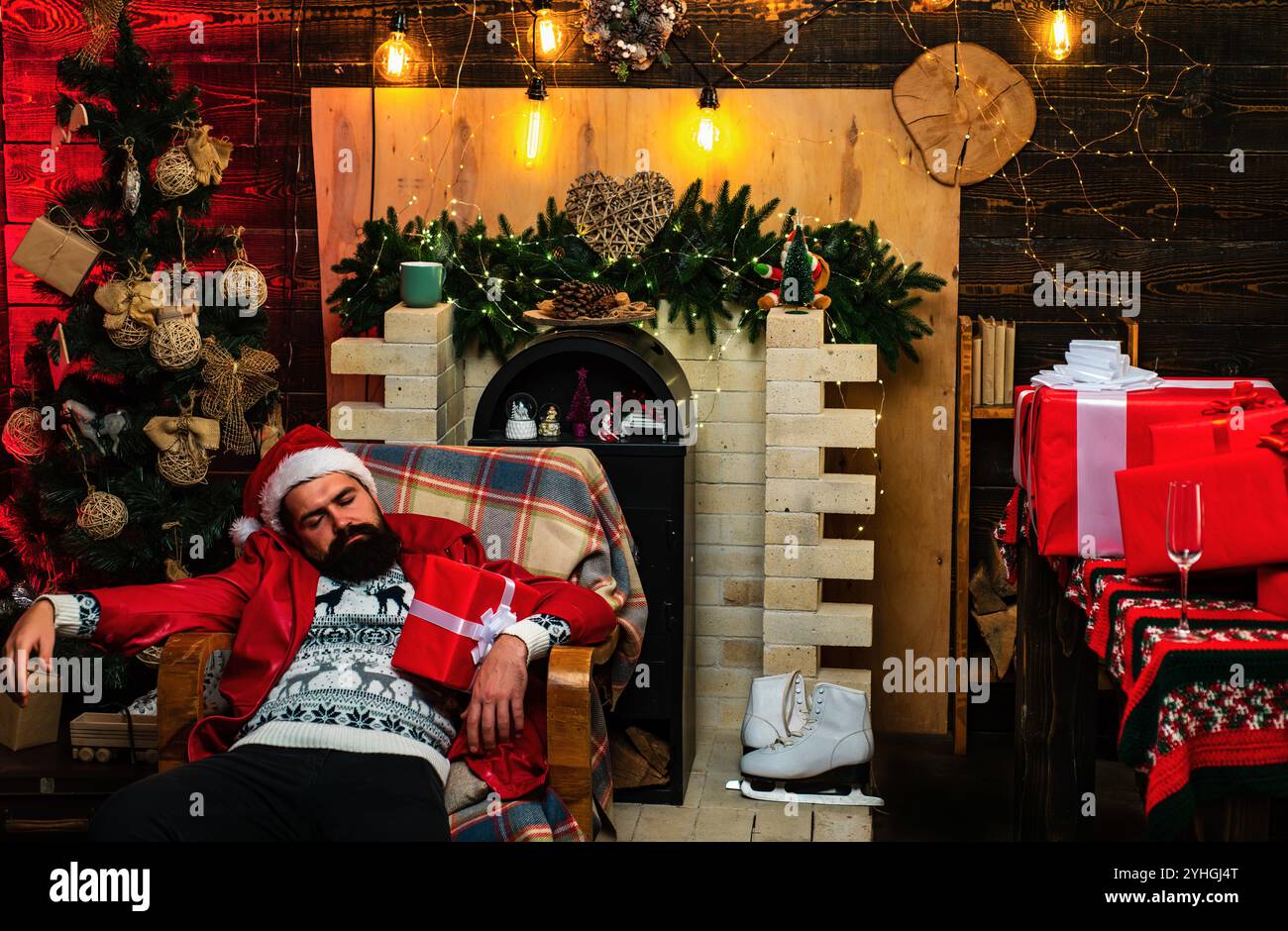 Santa drunk. New year mood. Christmas Celebration holiday. New year ...