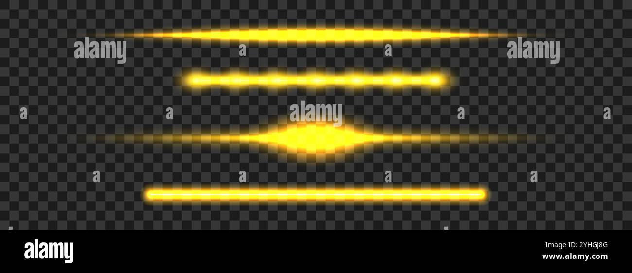 Yellow neon tube lamp set. Glowing led light line beam collection ...