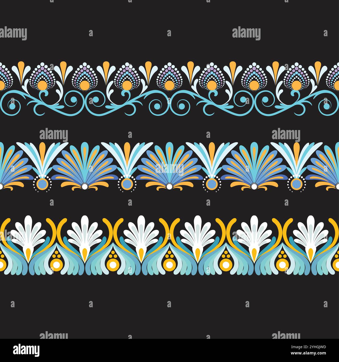 Set of three symmetrical hand painted dotted mandala lace borders for ...