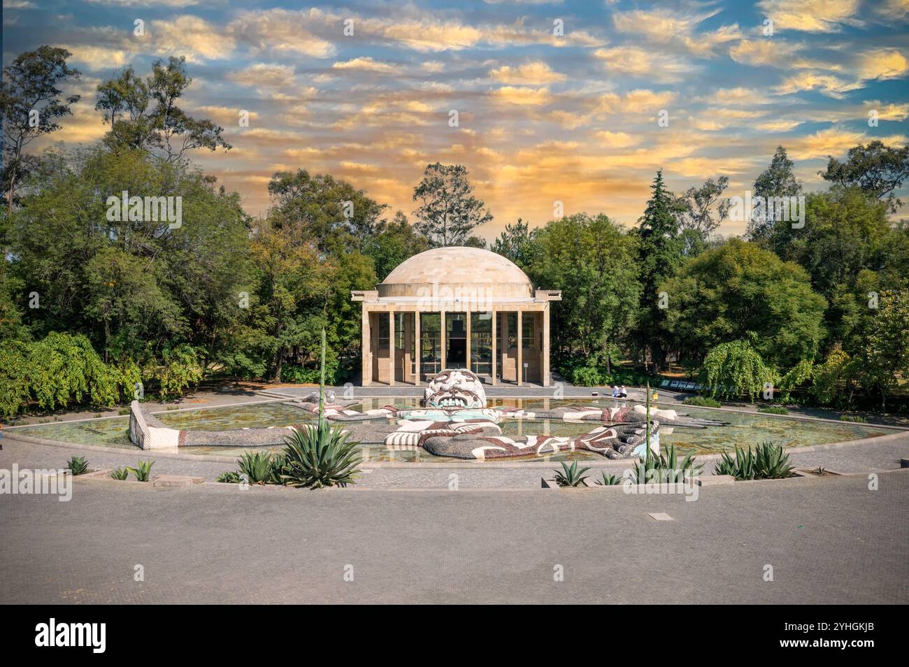 Tláloc Fountain, an iconic Mexican cultural symbol, within the lush ...