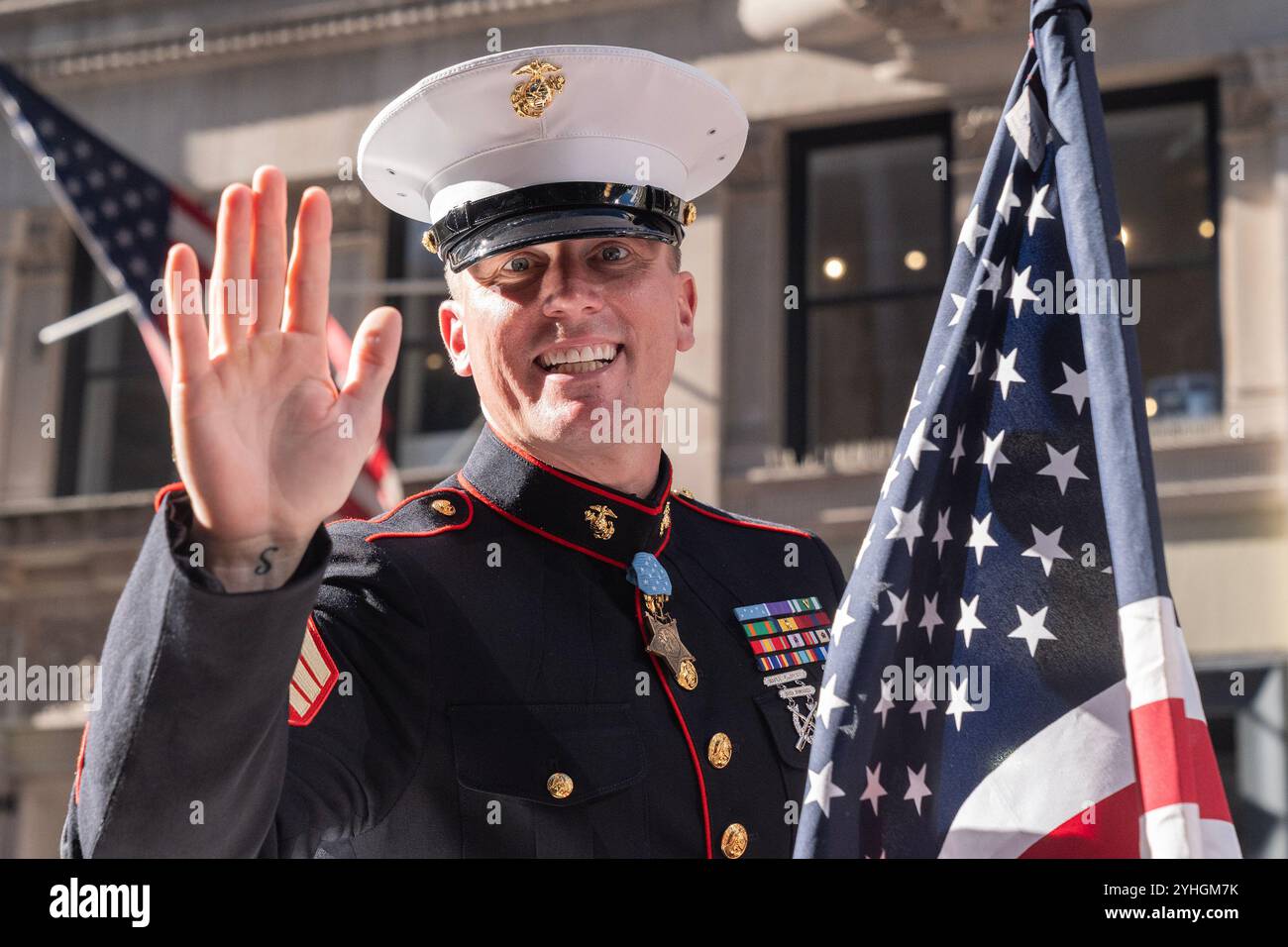 New York, USA. 11th Nov, 2024. Grand Marshal Dakota Meyer, a United ...