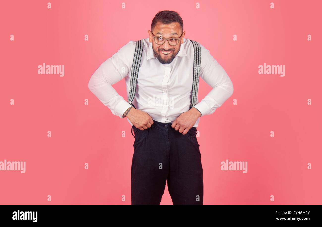 Guy funky joke, nerd humor concept. Portrait of funny funky crazy man ...