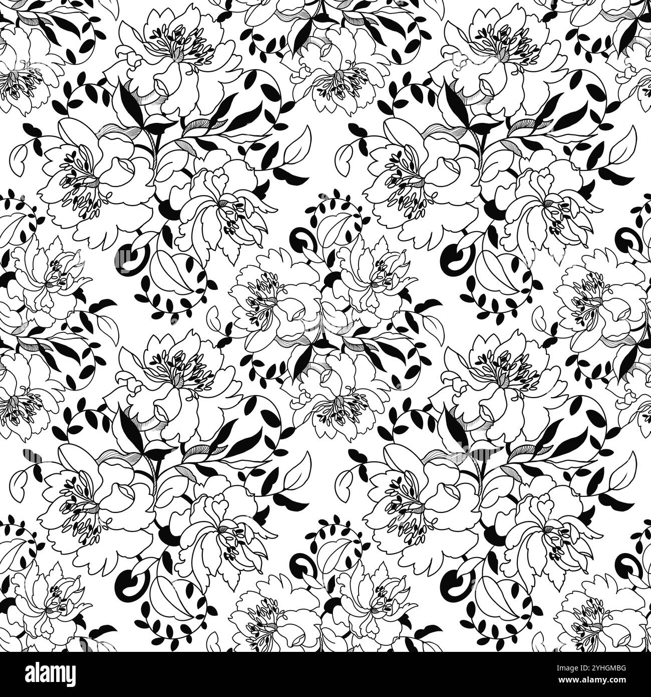 Seamless pattern peony leaves Black and White Stock Photos & Images - Alamy