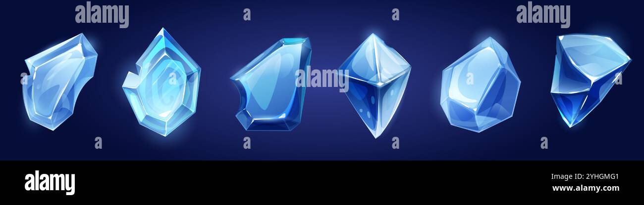 Blue crystals set isolated on background. Vector cartoon illustration ...