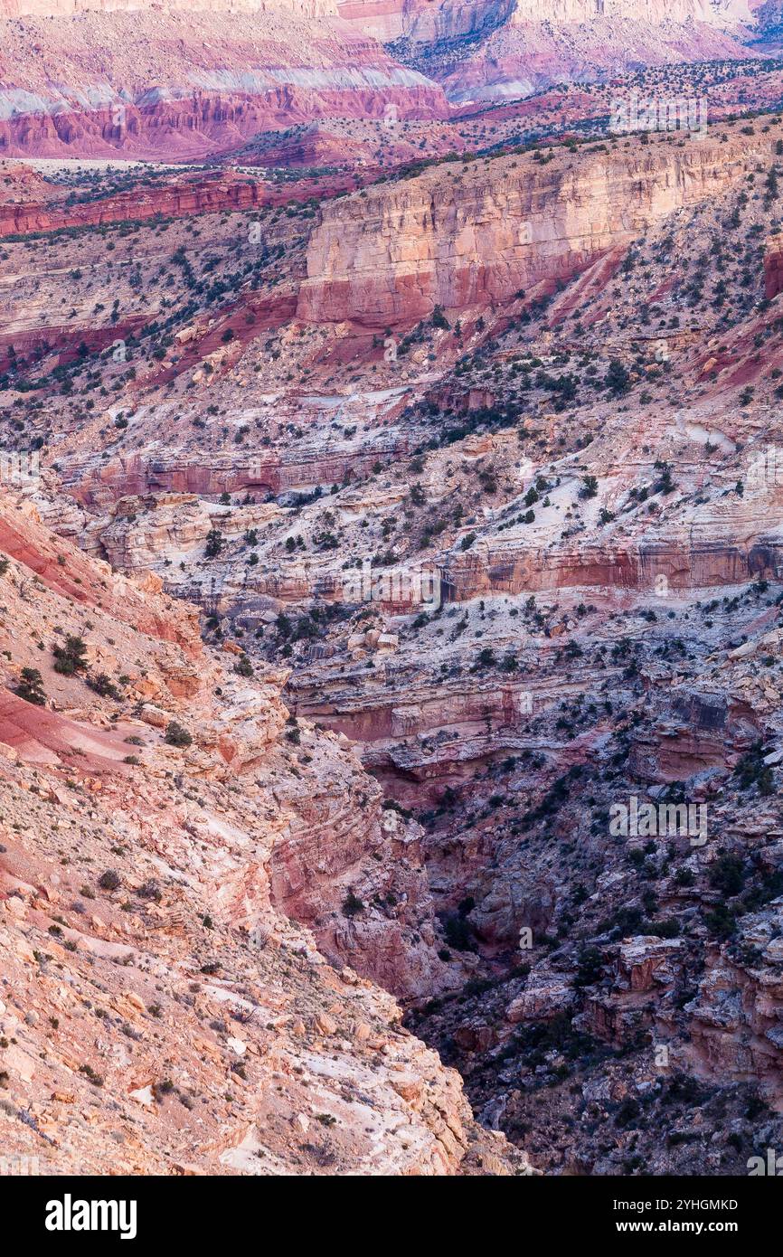 Sulfur Creek Canyon twisting its way toward the Waterpocket Fold in the ...