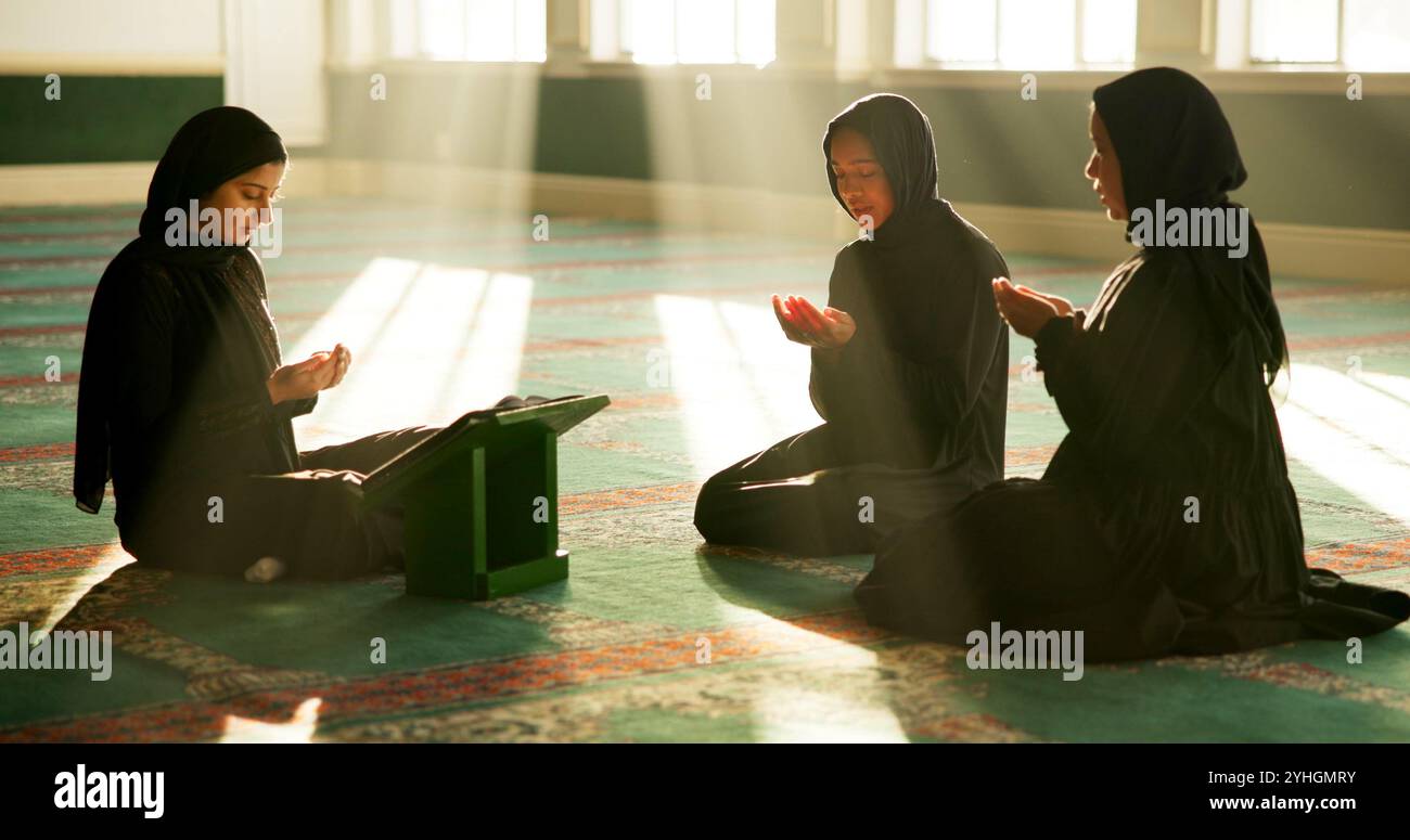 Quran, learning or Muslim women in mosque to worship for Palestine ...