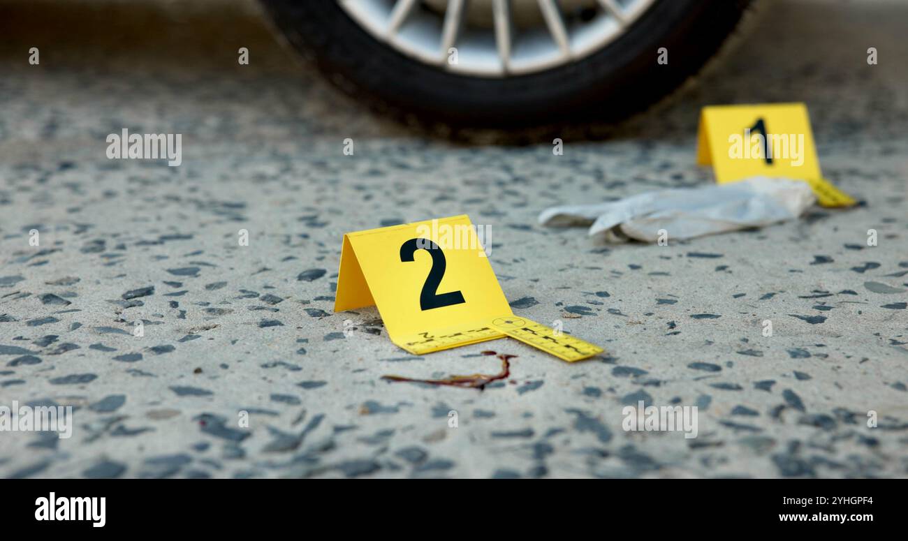 Crime scene, evidence and investigation with label for forensic science ...