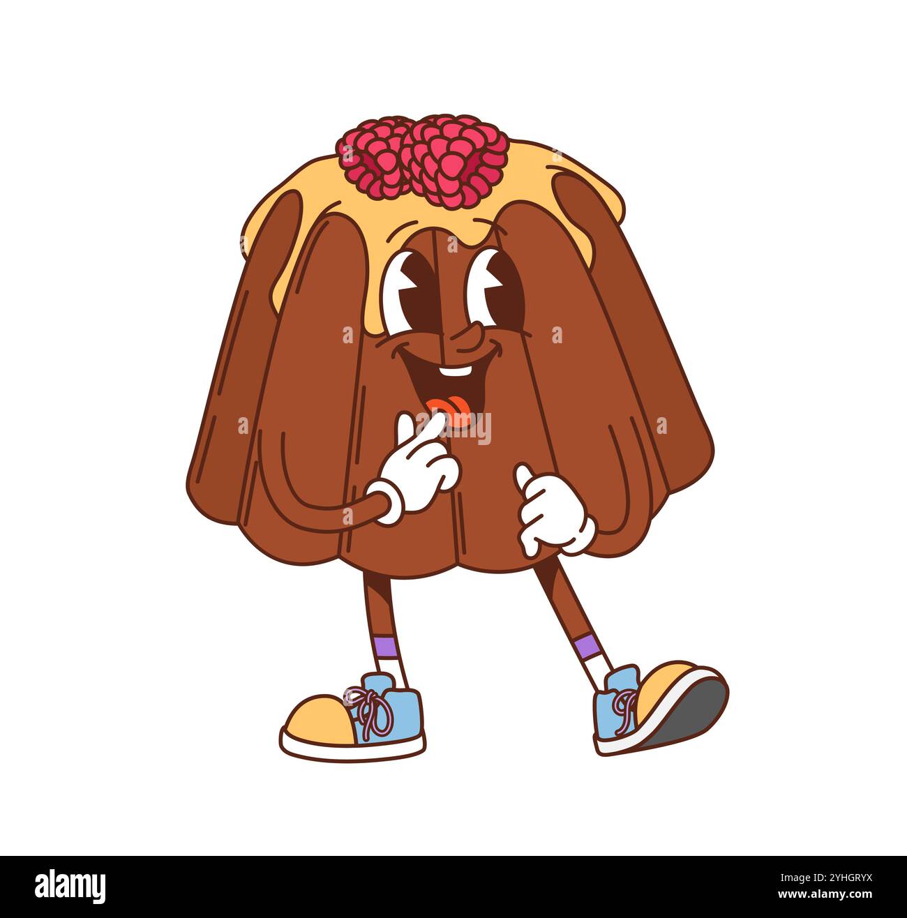 Groovy pudding cake character. Cartoon vector chocolate dessert. Funny ...