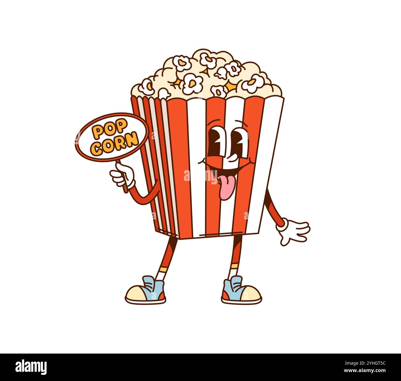 Cartoon popcorn bucket groovy fast food character. Isolated vector ...