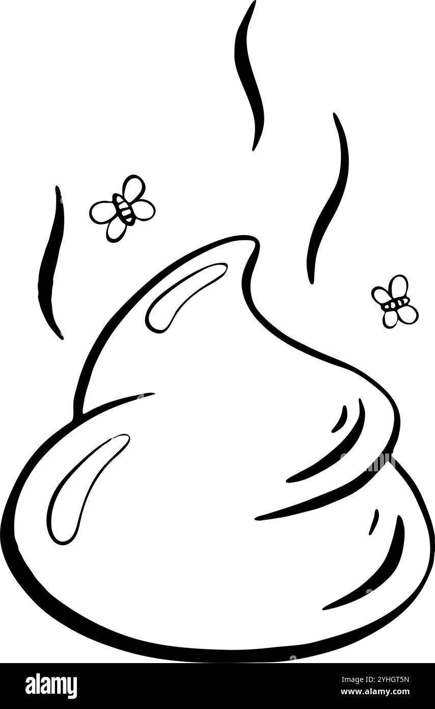 A cartoonish pile of excrement with flies buzzing around it in an ...