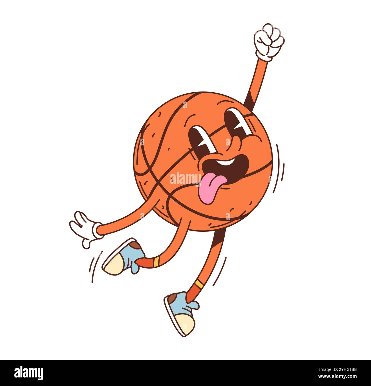 Groovy basketball ball character in energetic pose. Isolated cartoon ...