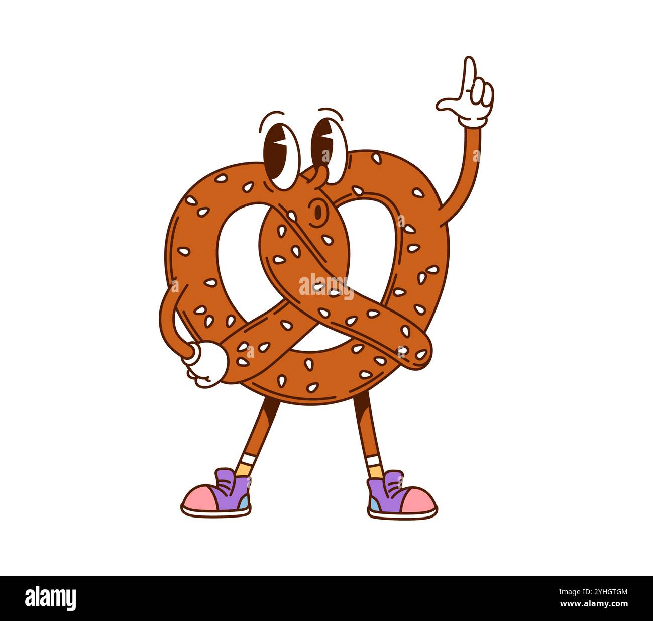 Cartoon pretzel groovy fast food character. Isolated vector funky ...
