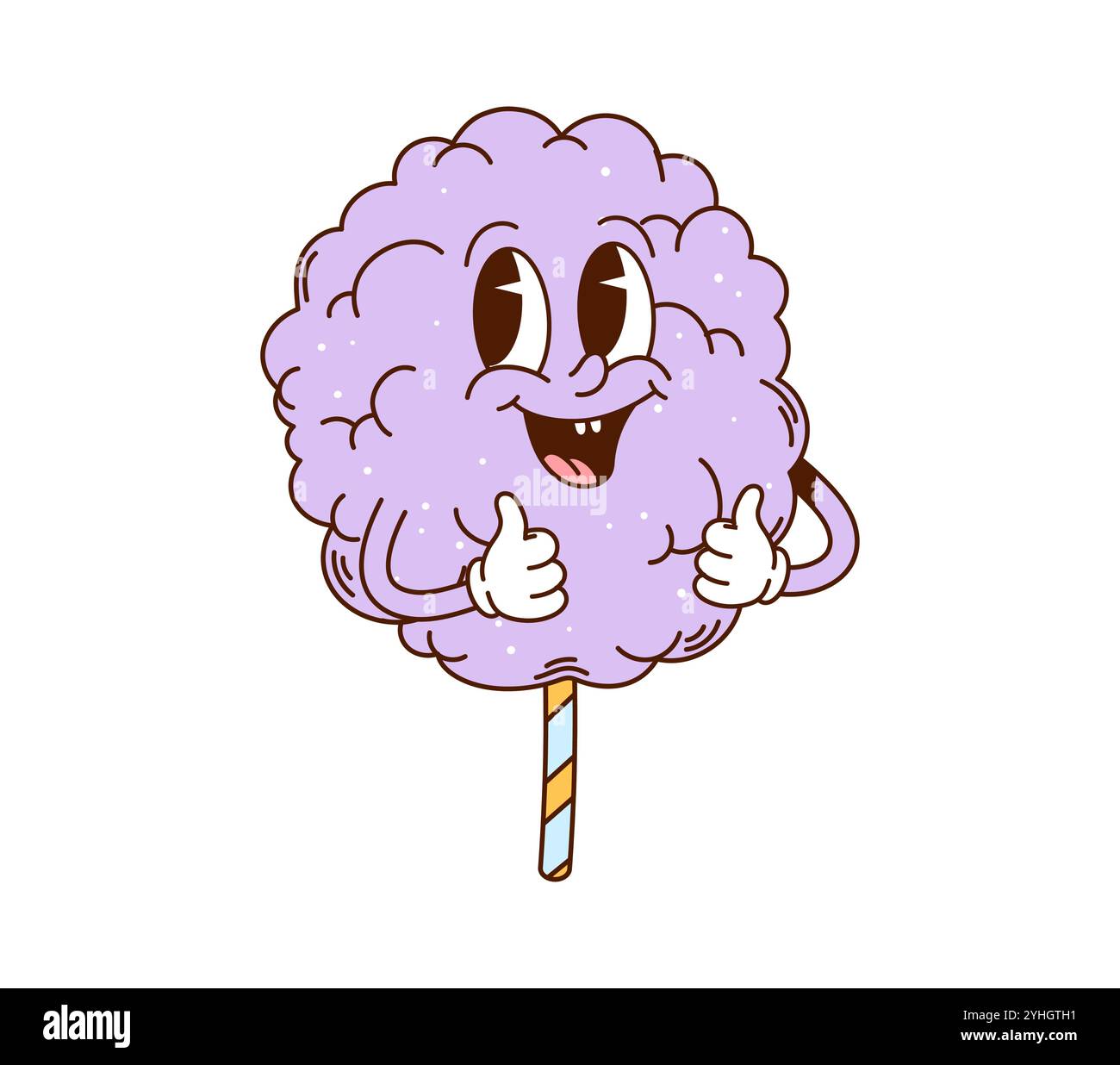 Cartoon groovy cotton candy fast food character. Isolated vector purple ...