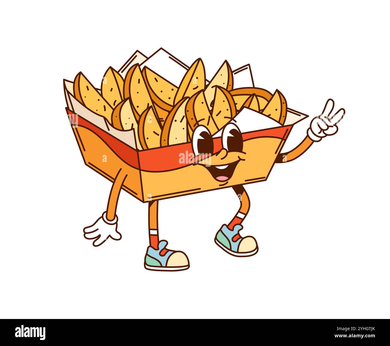 Cartoon groovy fried potato wedges fast food character. Vector potato ...