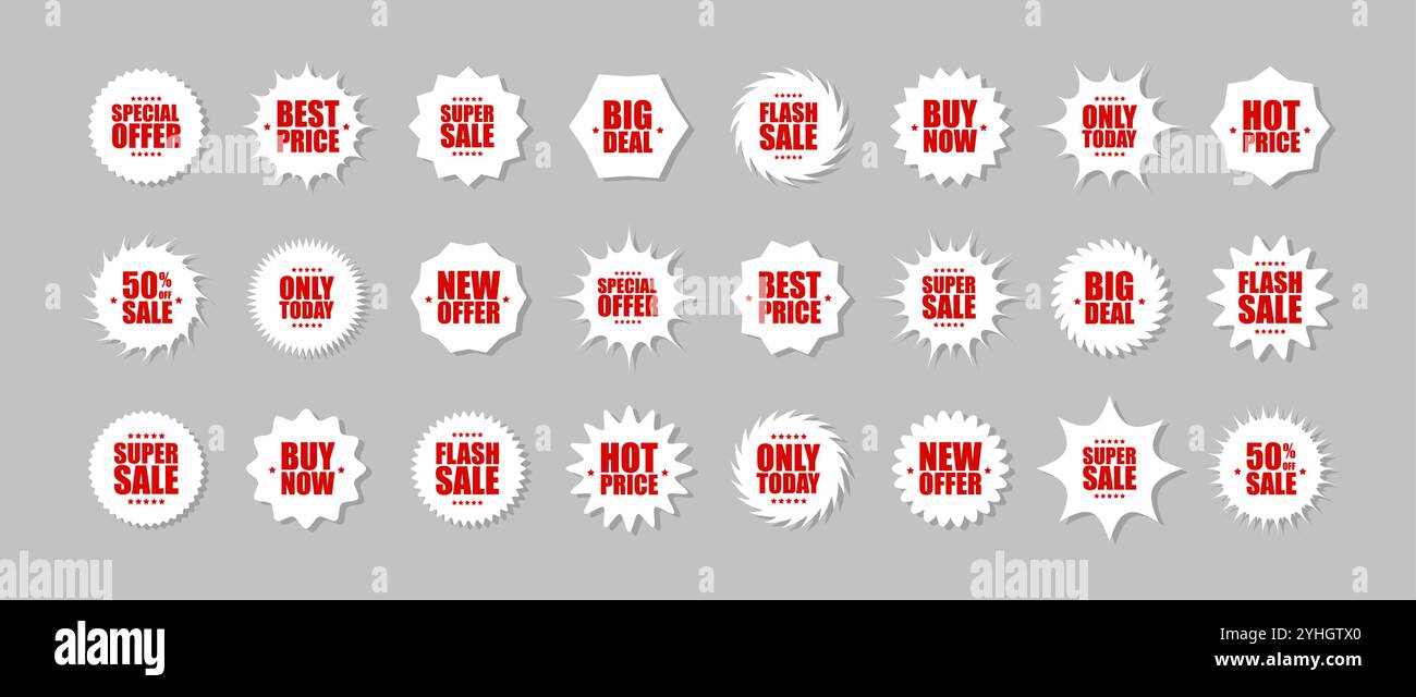 Starburst and sunburst price tags. Bursting shape speech bubbles set ...