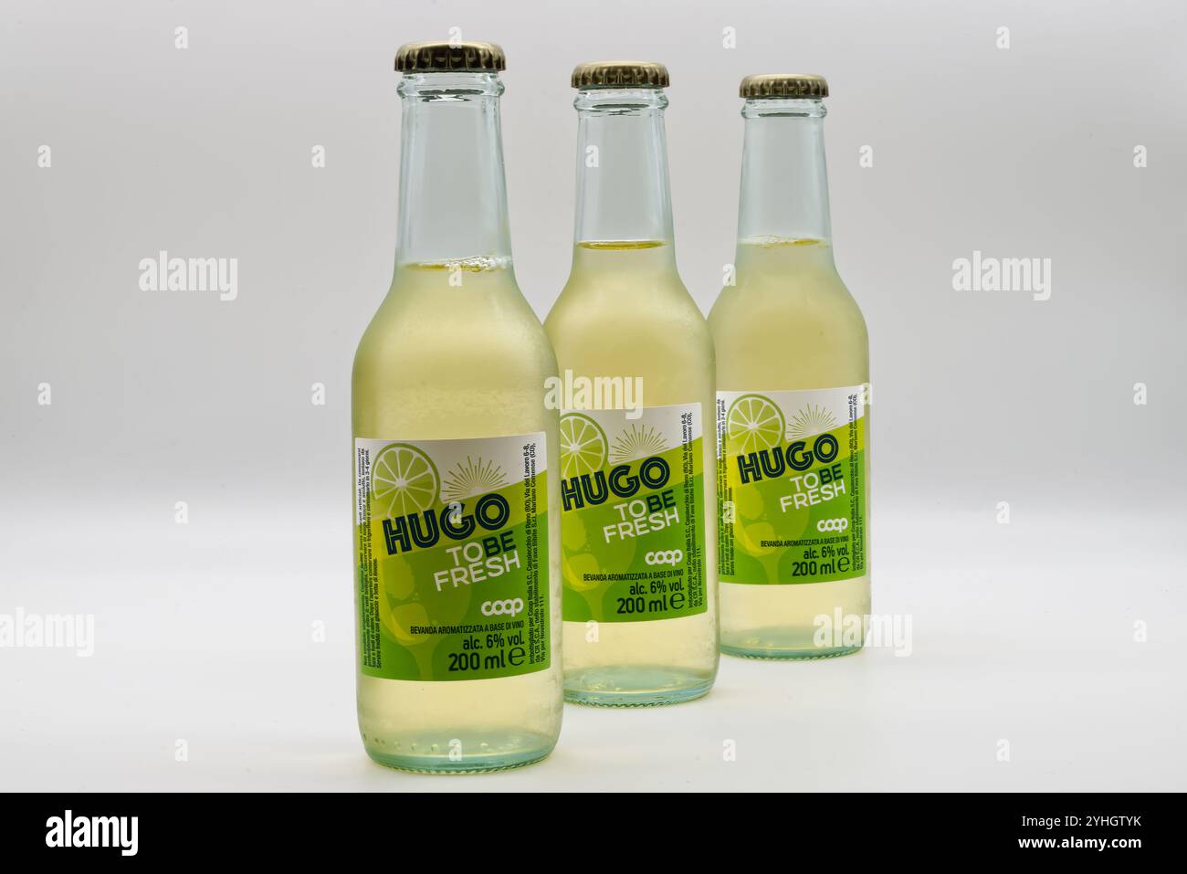 Hugo by Italian Coop. Wine based flavored drink on white background ...