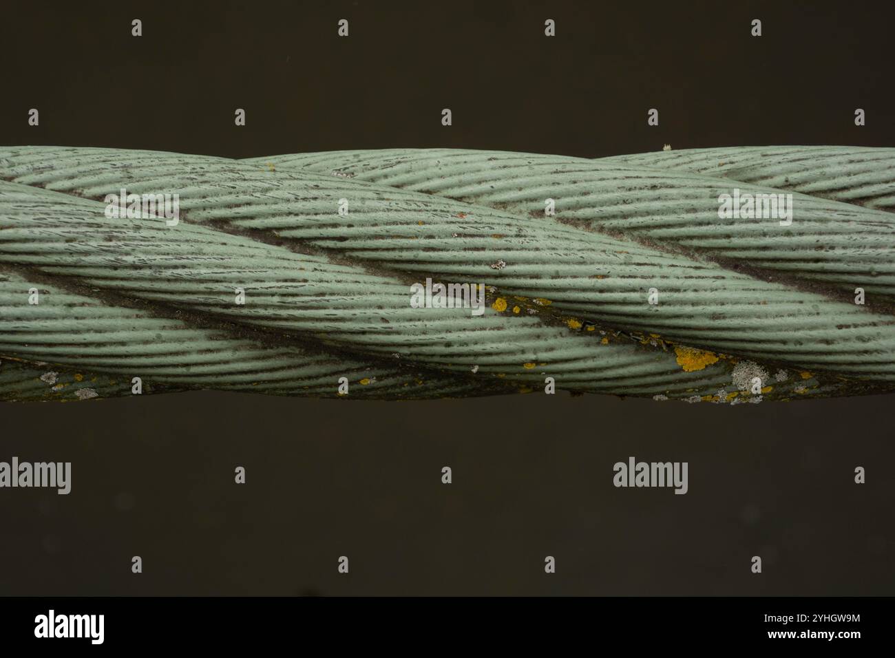 thick steel cable or hawser coated with rust paint marco shot in front ...