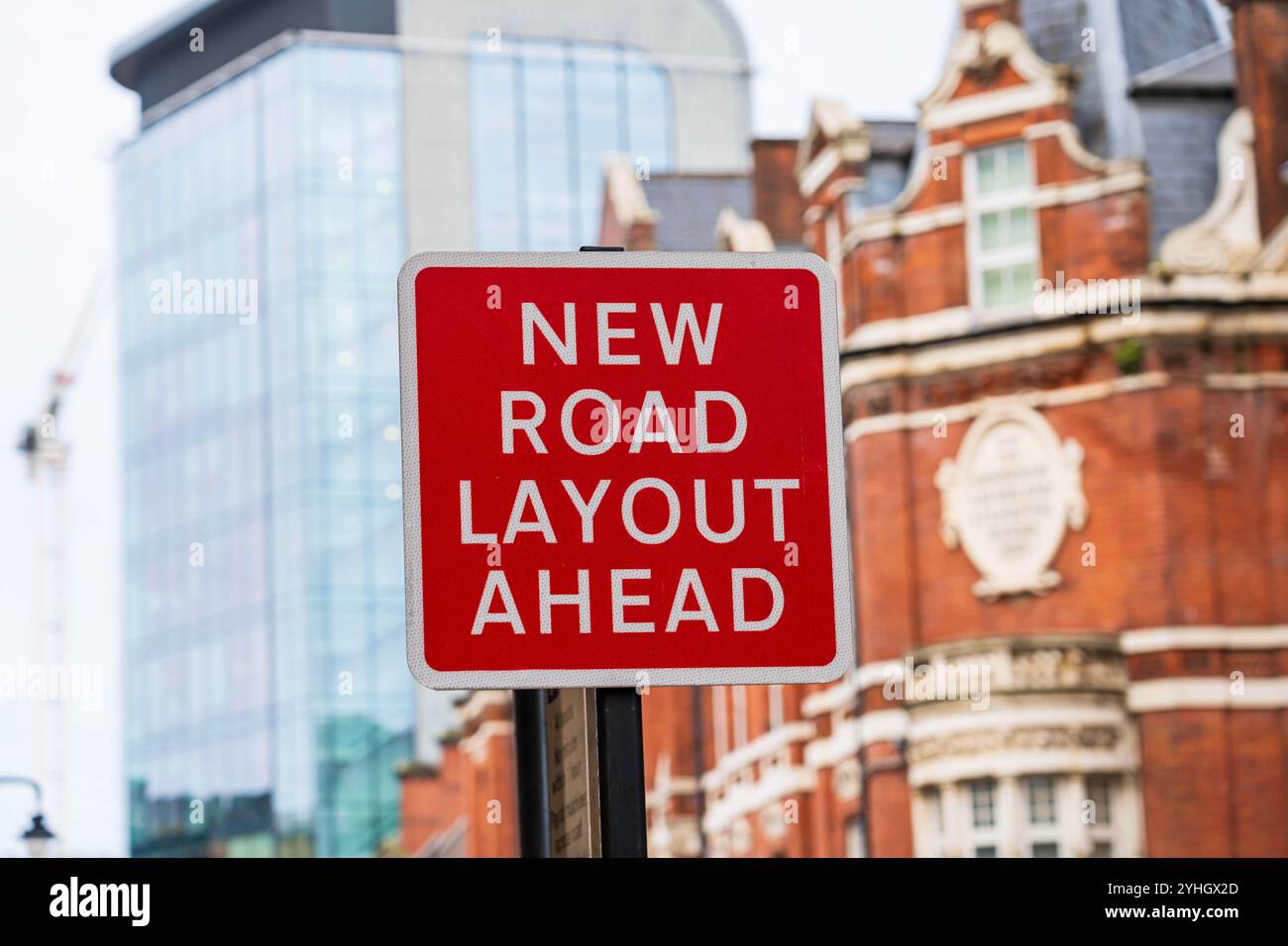 UK road sign advising drivers that the road layout has changed Stock ...