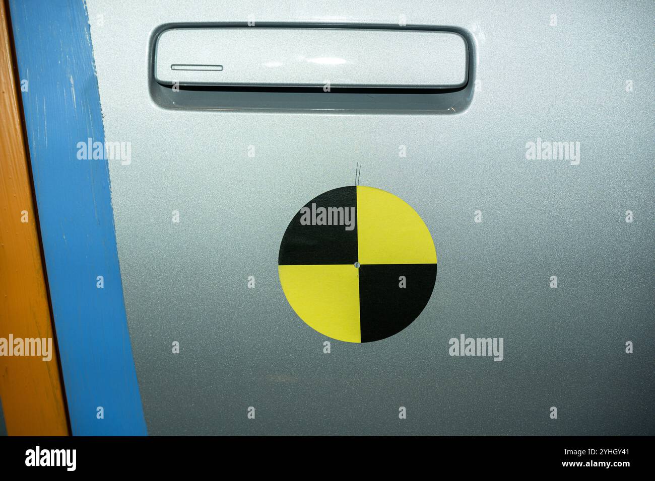 Crash test marking sticker of a car ready for a crash test Stock Photo ...