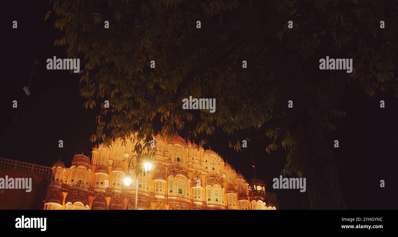 Jaipur, Rajasthan, India. Hawa Mahal Palace In Night Illuminations ...